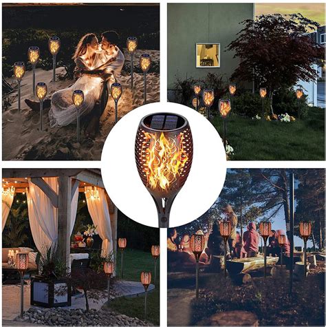 Комплект 4 броя соларни лампи с изкуствен пламък