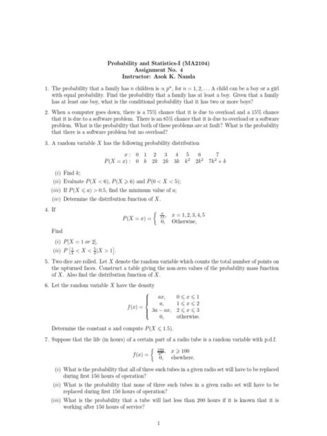 Probability And Statistics Assignment 4 Pdf Probability Density