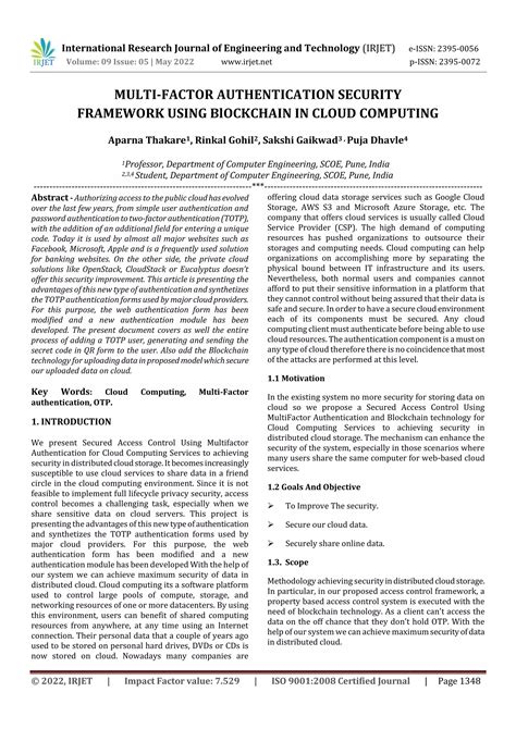 Multi Factor Authentication Security Framework Using Blockchain In Cloud Computing Pdf