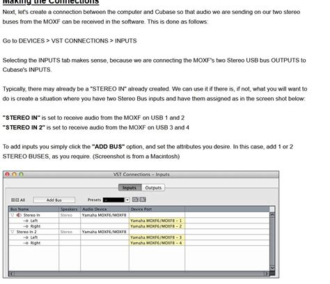 Where Is The VST CONNECTIONS INPUTS Tab In Cubase 10 MOXF Series Music Production