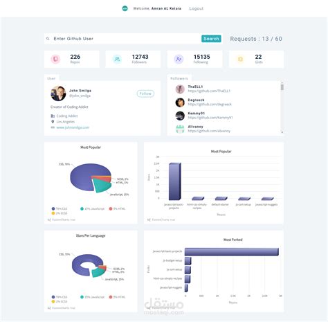 تطبيق React يوفر لك إمكانية البحث عن مستخدمين على Github و جلب جميع البيانات الخاصة به مستقل