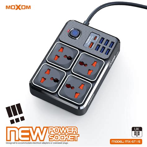 Moxom Mx St15 Extension 4 Power Socket 7 Usb 1pd 20w Usb C Qc 18w Fast Charge Power Strip