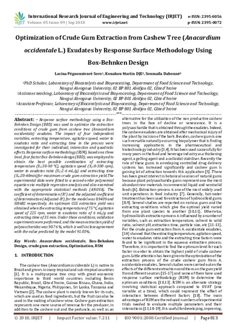 Pdf Irjet Optimization Of Crude Gum Extraction From Cashew Tree