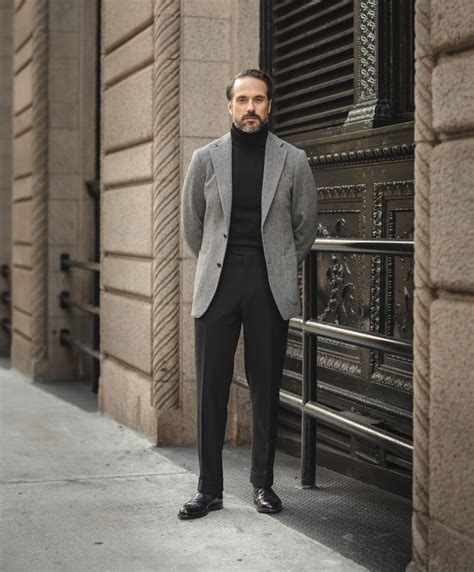 Gray Tweed Sport Coat With Black Turtleneck And Pants He Spoke Style