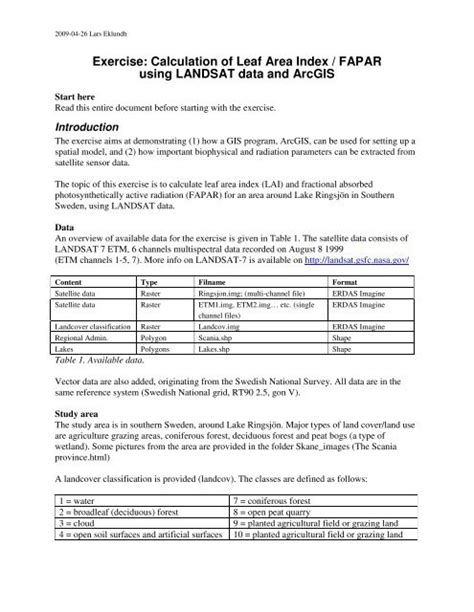 calculation of leaf area index fapar using landsat data and