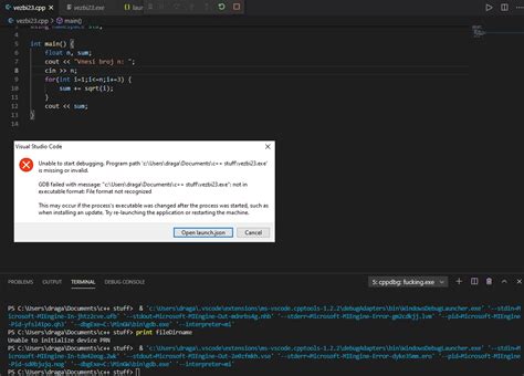 I Get This As An Error Whenever I Try To Debug C Code Im On Windows