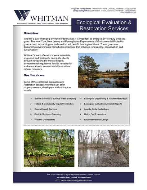 Ecological Evaluation And Restoration Services Whitman Environmental
