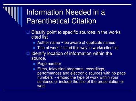 PPT Parenthetical Citations Giving Credit WHERE Credit Is Due PowerPoint Presentation ID