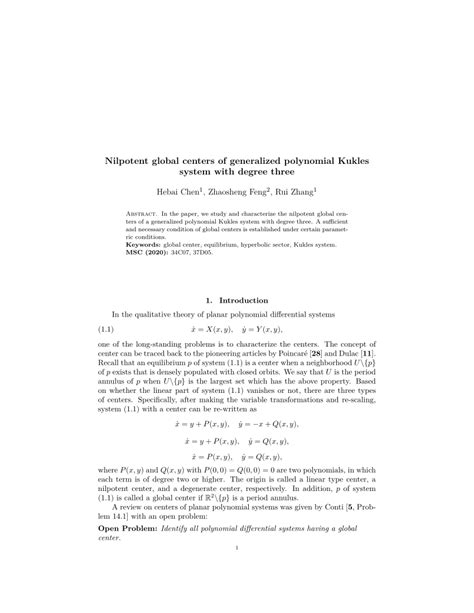 Pdf Nilpotent Global Centers Of Generalized Polynomial Kukles System