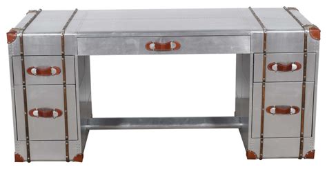 Pilot Executive Desk With Silver Aluminum Cladding And Leather Accents