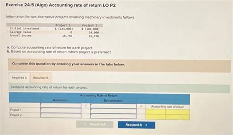 Solved Exercise 24 5 Algo Accounting Rate Of Return Lo P2