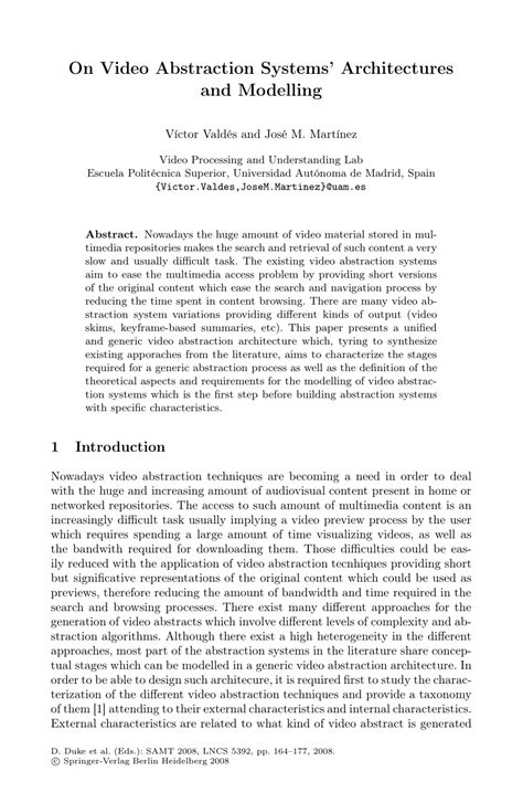 pdf on video abstraction systems architectures and modelling