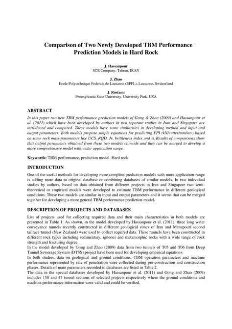 Pdf Comparison Of Two Newly Developed Tbm Performance Prediction