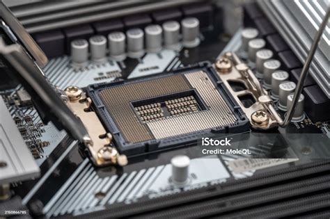 Highresolution Image Of An Open Cpu Socket On A Modern Motherboard