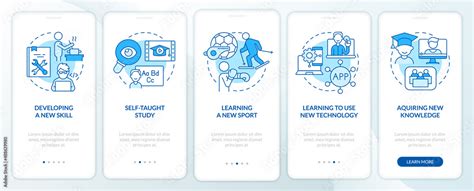 Lifelong Learning Example Blue Onboarding Mobile App Screen Walkthrough 5 Steps Graphic