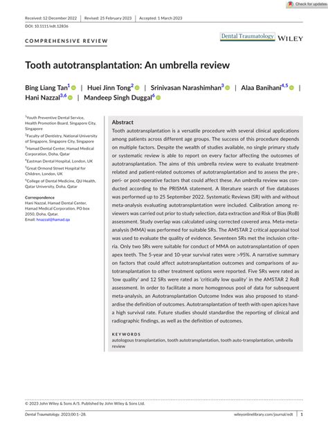Pdf Tooth Autotransplantation An Umbrella Review