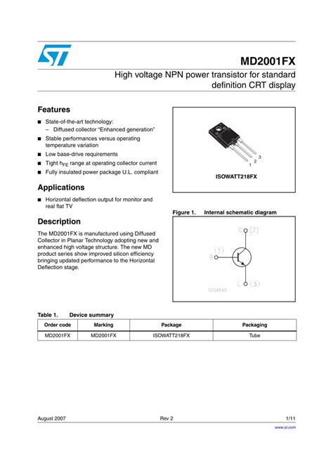 PDF High Voltage NPN Power Transistor For Standard Definition CRT Display DOKUMEN TIPS