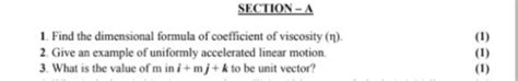 Section A 1 Find The Dimensional Formula Of Coefficient Of Viscosity η