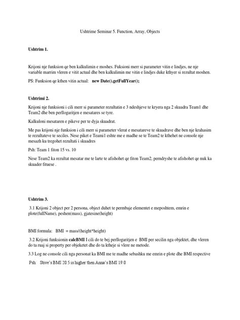Ushtrime Seminar 5 Function Array Objects Pdf