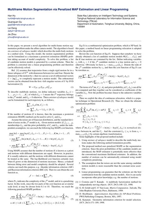 Pdf Multiframe Motion Segmentation Via Penalized Map Estimation And