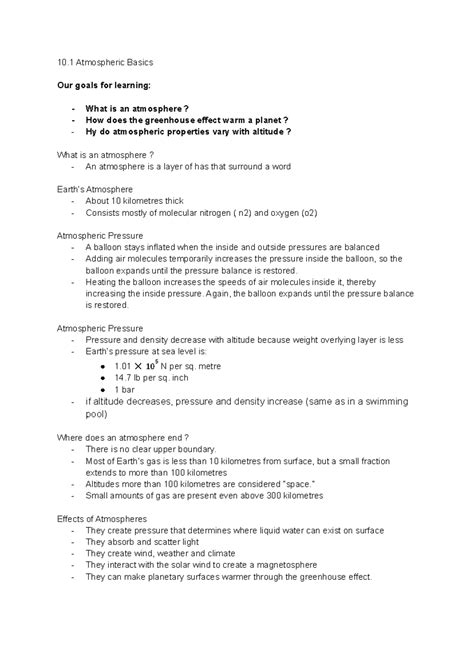 Chapter 101 Astr Notes From Class 101 10 Atmospheric Basics Our