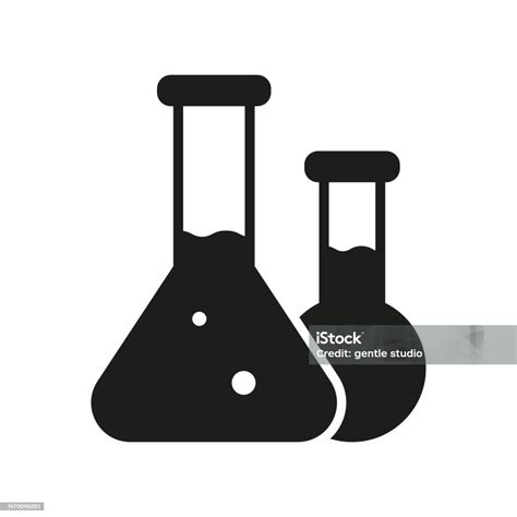 생물학 실험 실루엣 아이콘을 위한 유리 비커 생명 공학 기호입니다 플라스크 실험실 장비 글리프 픽토그램 화학 실험실 튜브 약국