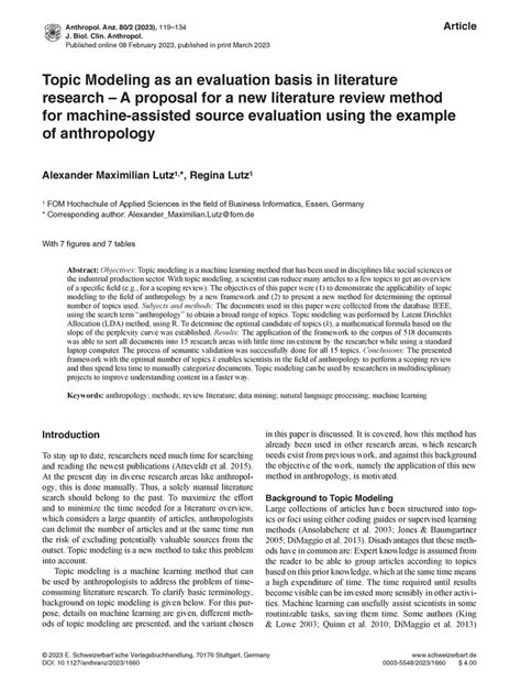 Topic Modeling As An Evaluation Basis In Literature Research A