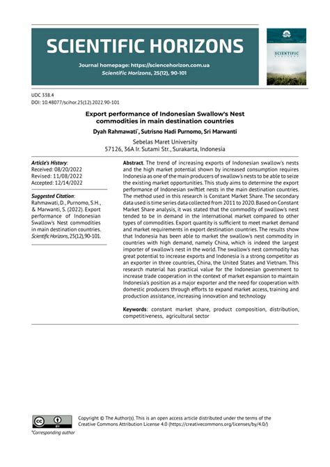 Pdf Export Performance Of Indonesian Swallows Nest Commodities In Main Destination Countries