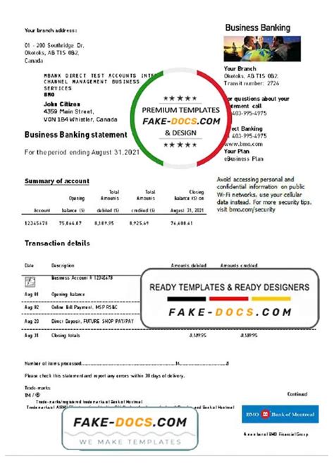 Canada Bmo Bank Of Montreal Bank Statement Easy To Fill Template In