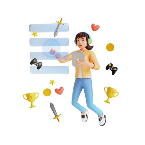 Girl Gamer Touch Screen Game 3d Character Illustration 11381932 Png