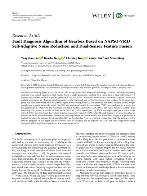 Pdf Fault Diagnosis Algorithm Of Gearbox Based On Napso Vmd Self