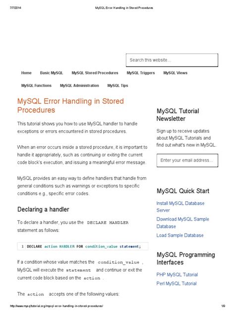 Mysql Error Handling In Stored Procedures Pdf My Sql Subroutine