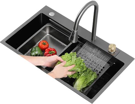 Einzelbecken Küchenspüle Nano Raindance Wasserfall Spüle Edelstahl Arbeitsplatz Spülen Kit Mit