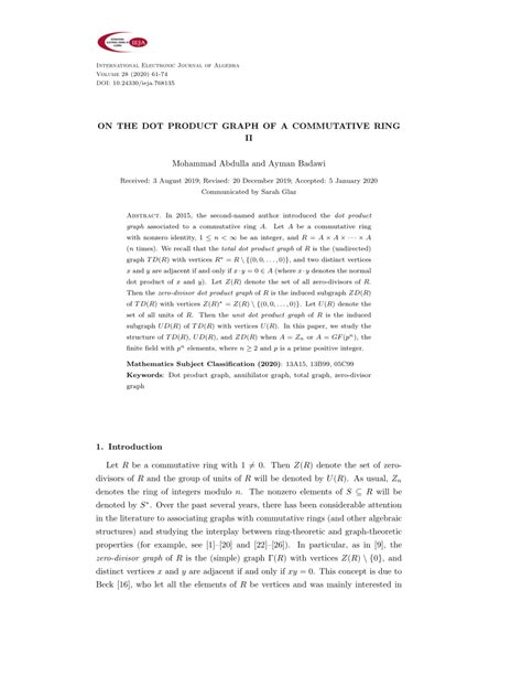 Pdf On The Dot Product Graph Of A Commutative Ring Ii