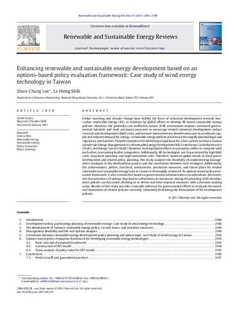 Pdf Enhancing Renewable And Sustainable Energy Development Based On An Options Based Policy