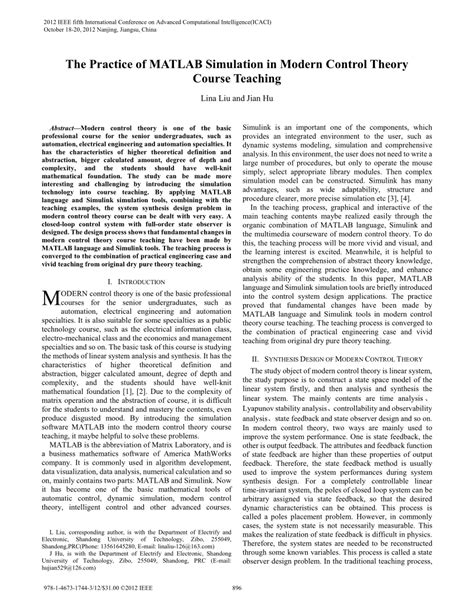 Pdf The Practice Of Matlab Simulation In Modern Control Theory Course