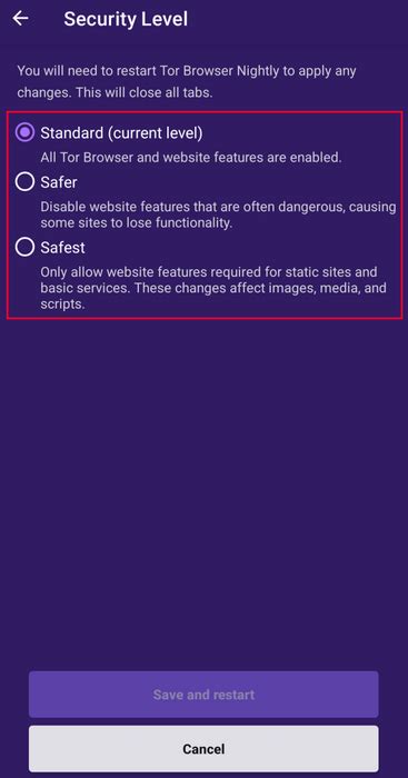 Security Levels Features Tor Browser — Tor