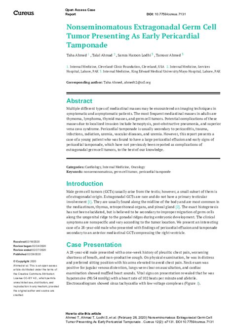 Pdf Nonseminomatous Extragonadal Germ Cell Tumor Presenting As Early