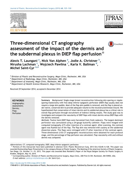 Pdf Impact And Role Of Subdermal Plexus In Diep Flap Perfusion A Ct And Micro Ct Vascular