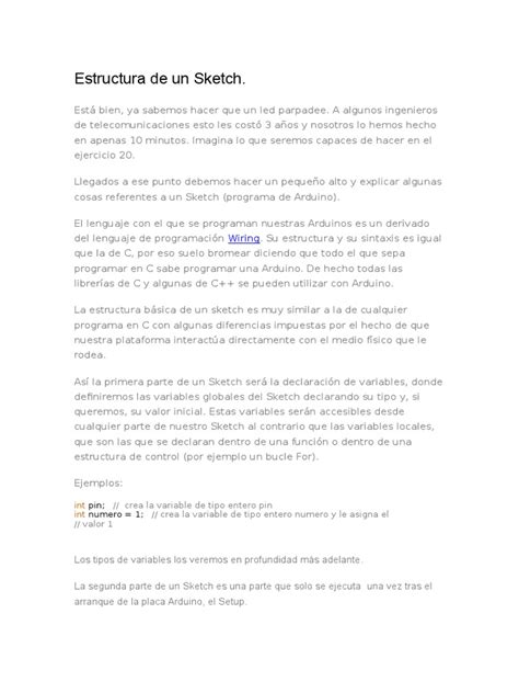 Estructura De Un Sketch Pdf Arduino Lenguaje De Programación
