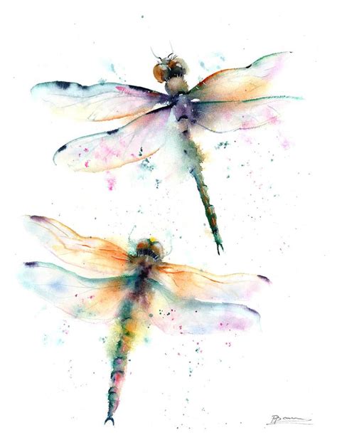 Green Dragonflies Original Watercolor Painting Painting By Olga