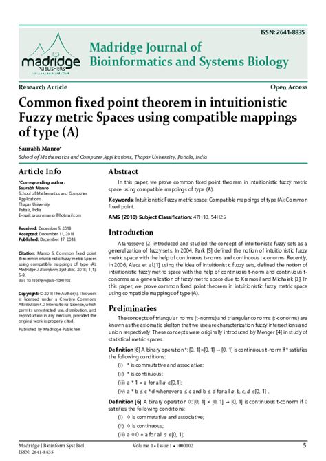 Pdf Common Fixed Point Theorems In Intuitionistic Fuzzy Metric Space Using General Contractive