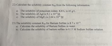 Solved Calculate The Solubility Constant Ksp ﻿from The