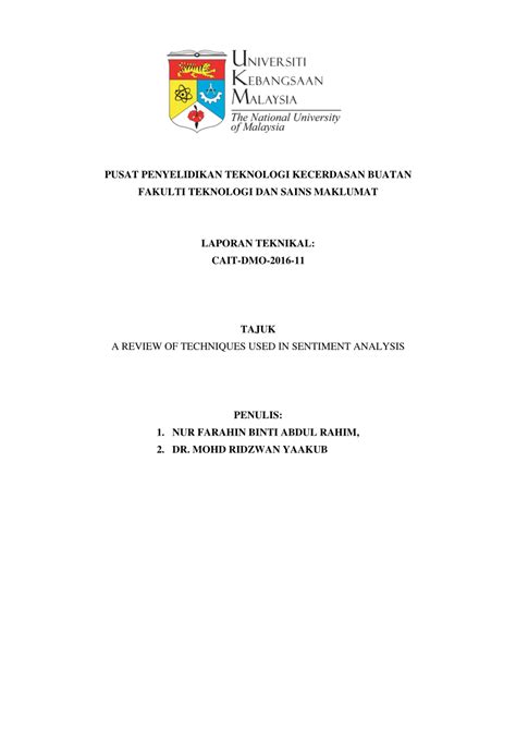 Pdf A Review Of Techniques Used In Sentiment Analysis