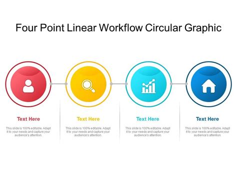 Four Point Linear Workflow Circular Graphic PowerPoint Slides Diagrams Themes For PPT