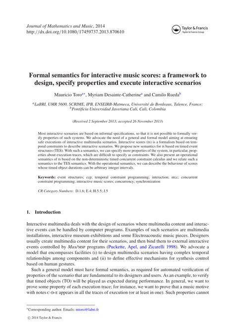 Pdf Formal Semantics For Interactive Music Scores A Framework To Design Specify Properties