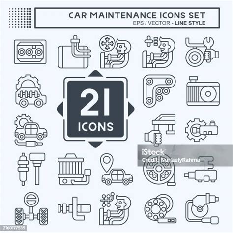아이콘 세트 자동차 유지 보수 자동차 기호와 관련이 있습니다 선 스타일 간단한 일러스트레이션 가격에 대한 스톡 벡터 아트 및