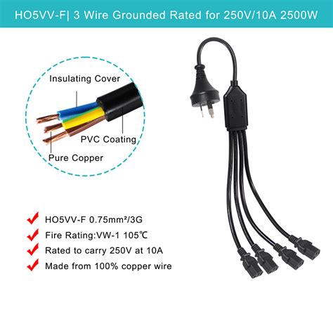 3 1 0毫米聚氯乙烯iec320插座交流分离器插头10安培6英尺iec C13至3叉au Saa电源线 Buy 4种方式拆分器电源线 分离器交流可伸缩电源线iec与c13 4种方式