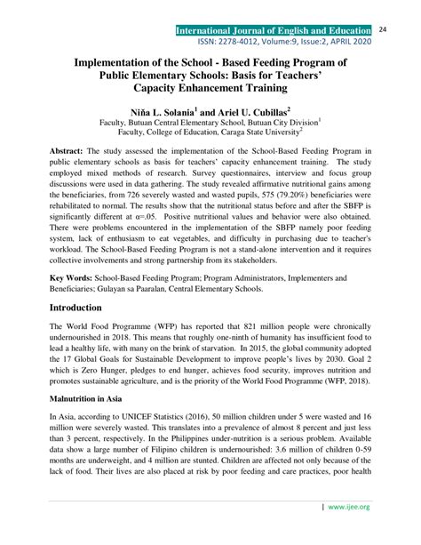 Pdf Implementation Of The School Based Feeding Program Of Public Elementary Schools Basis For