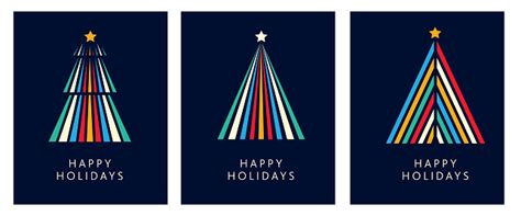 간단한 기하학적 크리스마스 트리 모양해피 홀리데이 인사말 카드 플랫 디자인 템플릿 세트 크리스마스 트리에 대한 스톡 벡터 아트